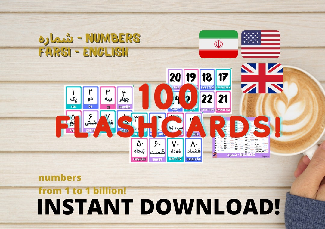 Farsi - English NUMBERS Flashcards | Numbers 1 - 1 Billion | 51 Cards ...