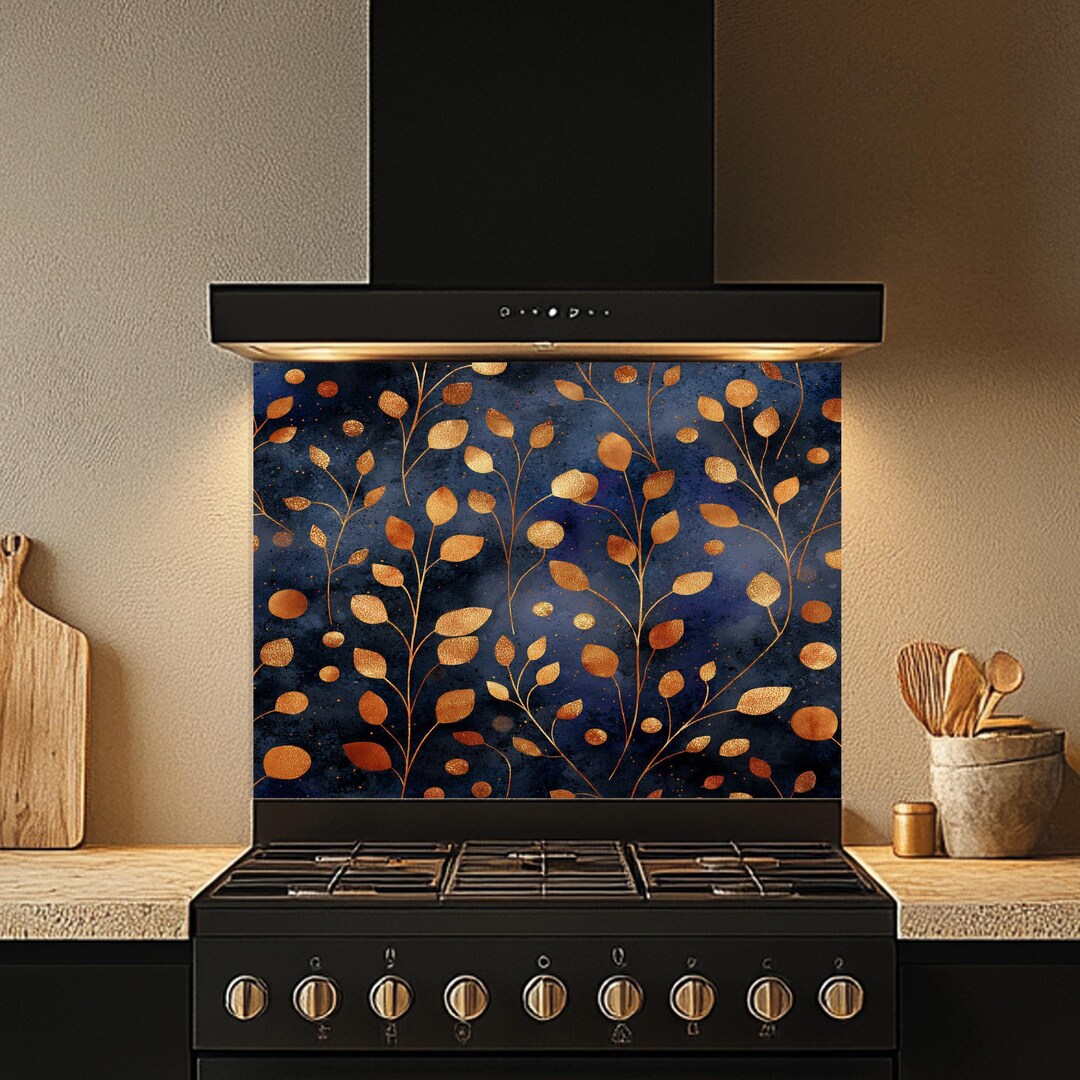 Tempered Glass Kitchen Backsplash: Elegant Gold Leaf - Etsy