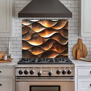 Tempered Glass Backsplash, Copper Wave Glass Backsplash, Kitchen ...