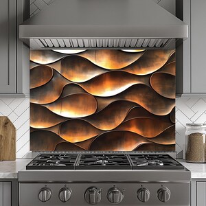 Tempered Glass Backsplash, Copper Wave Glass Backsplash, Kitchen ...