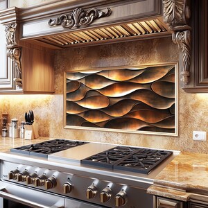 Tempered Glass Backsplash, Copper Wave Glass Backsplash, Kitchen ...