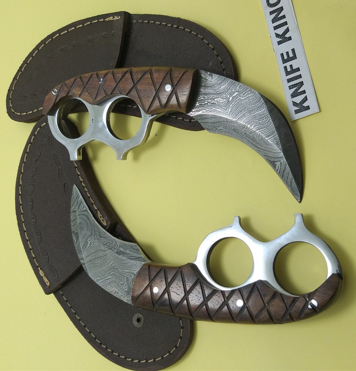 Customized Hand Crafted Damascus Steel Double Edge Pair of Karambit Knife, EDC, Outdoor - Etsy ...