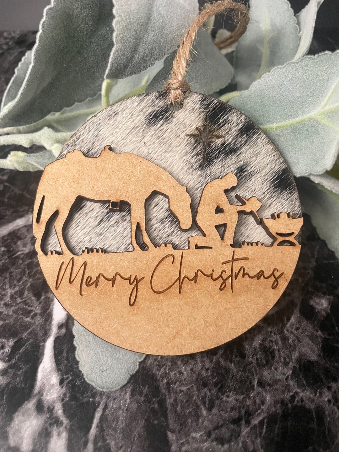 Cowboy Nativity Ornament, Real Cowhide Christmas Ornament, Western Tree ...