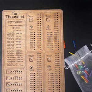Ten Thousand Game Board Baltic Birch Wood With Dice Pegs Storage Bag ...