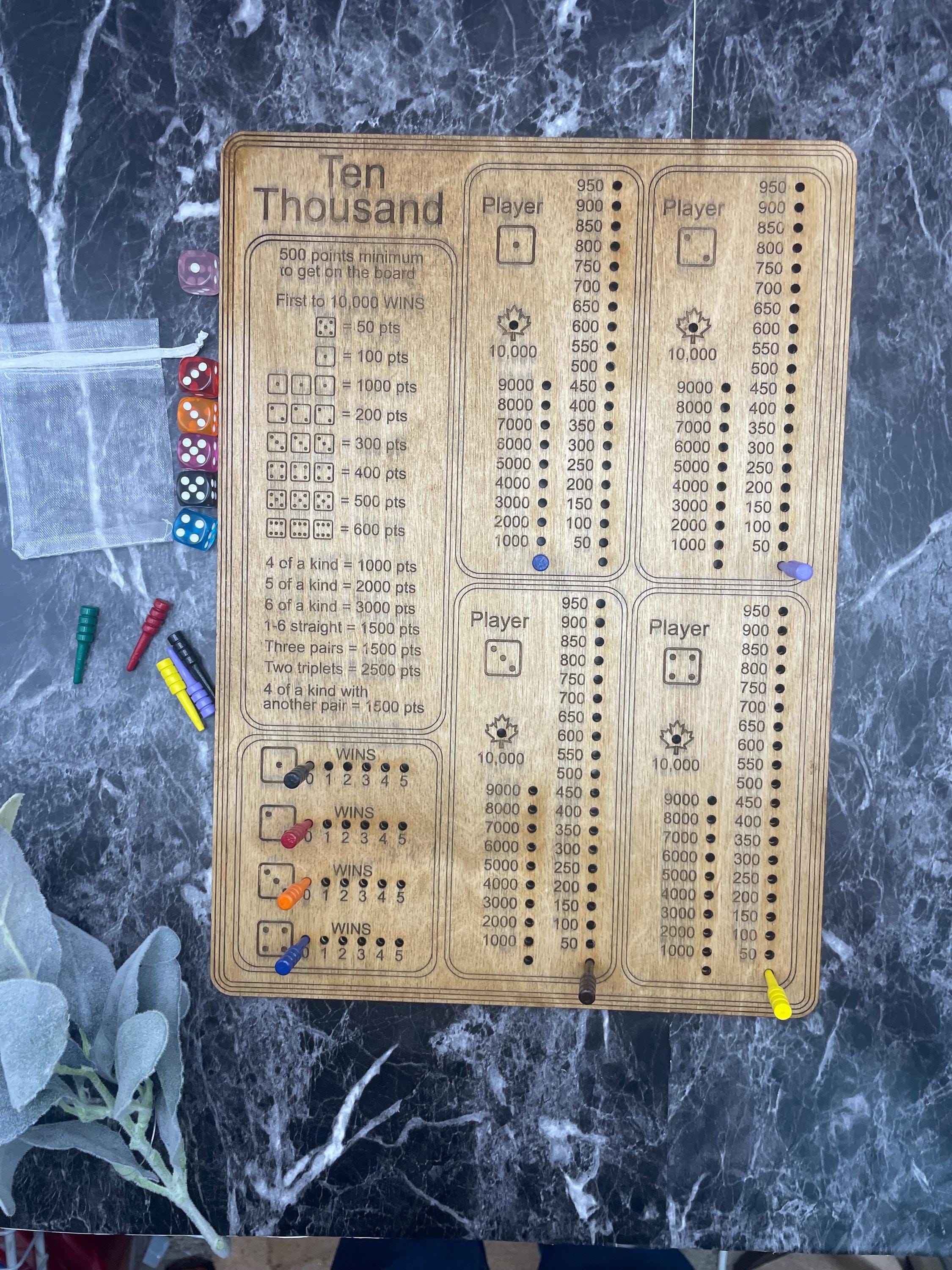 Ten Thousand Game Board Baltic Birch Wood With Dice Pegs Storage Bag ...