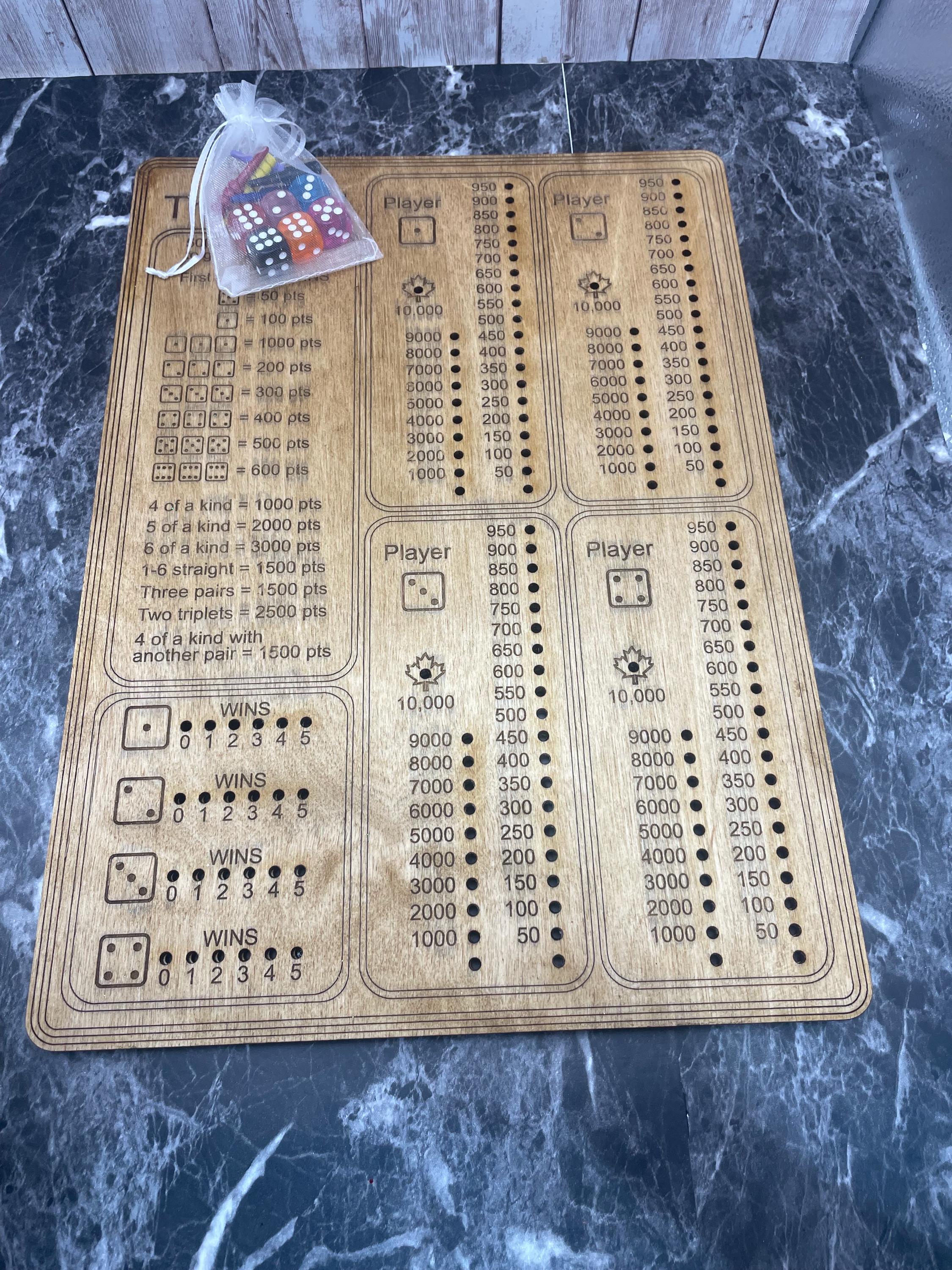 Ten Thousand Game Board Baltic Birch Wood With Dice Pegs Storage Bag ...