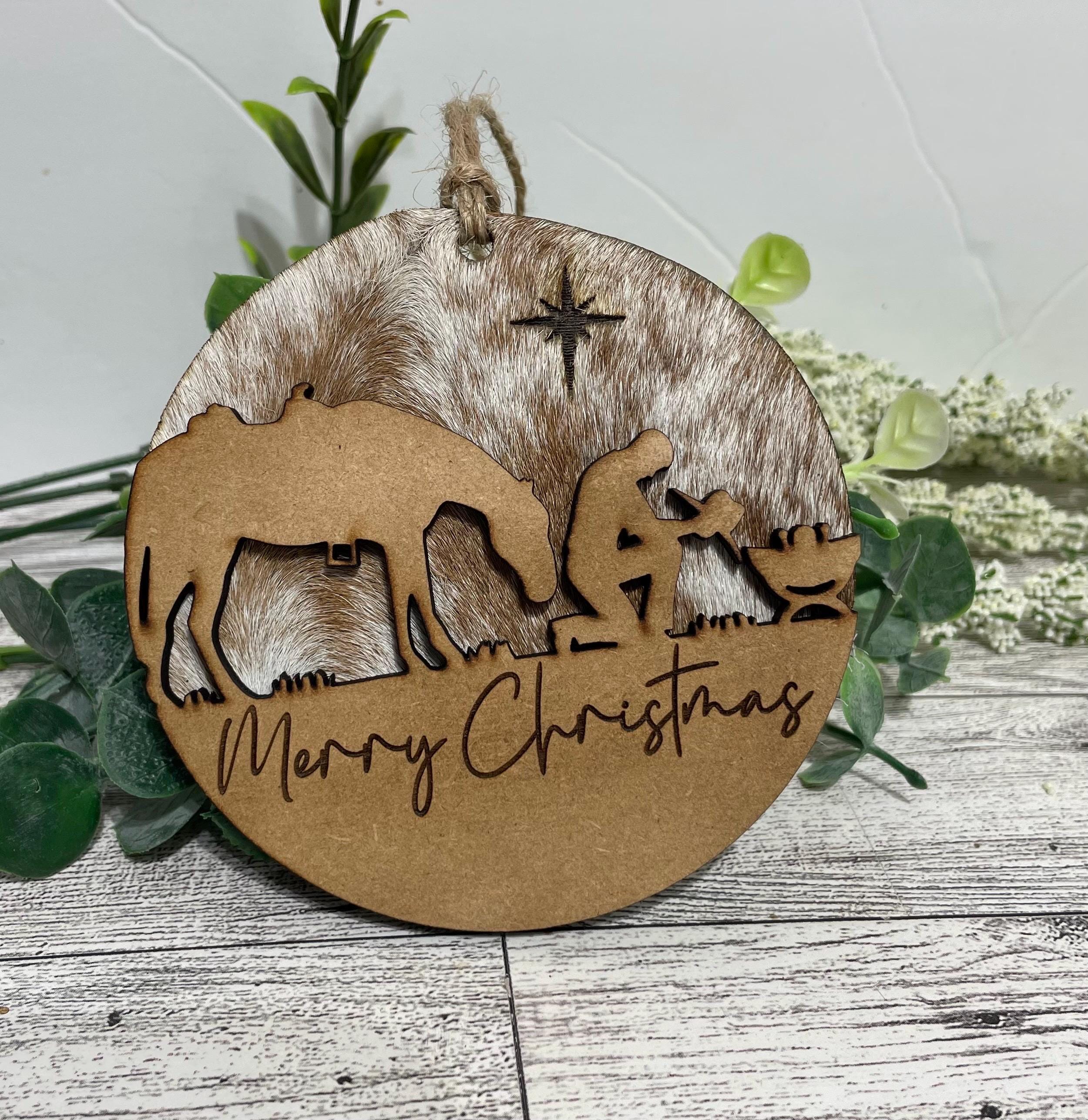 Cowboy Nativity Ornament, Real Cowhide Christmas Ornament, Western Tree ...