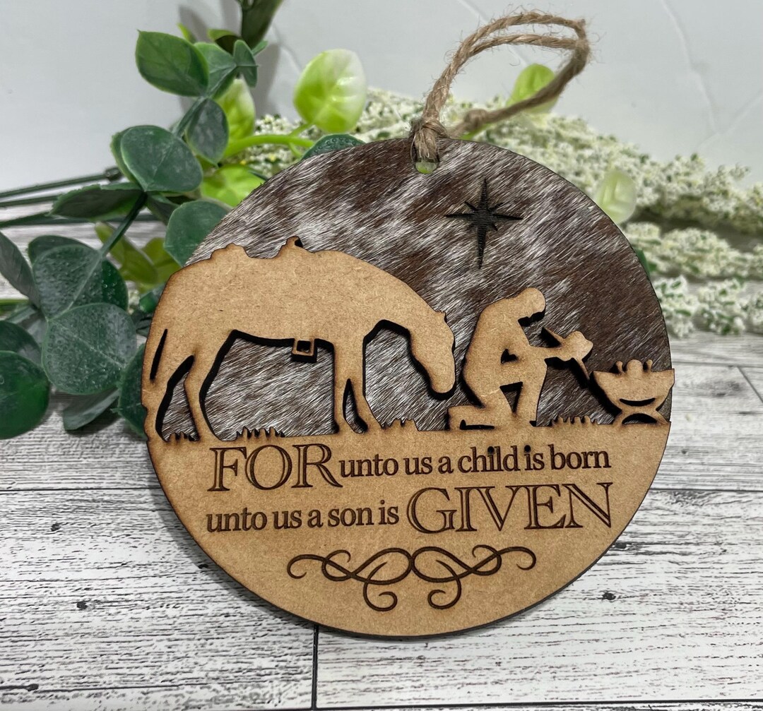 Cowboy Nativity Ornament, Real Cowhide Christmas Ornament, Western Tree ...