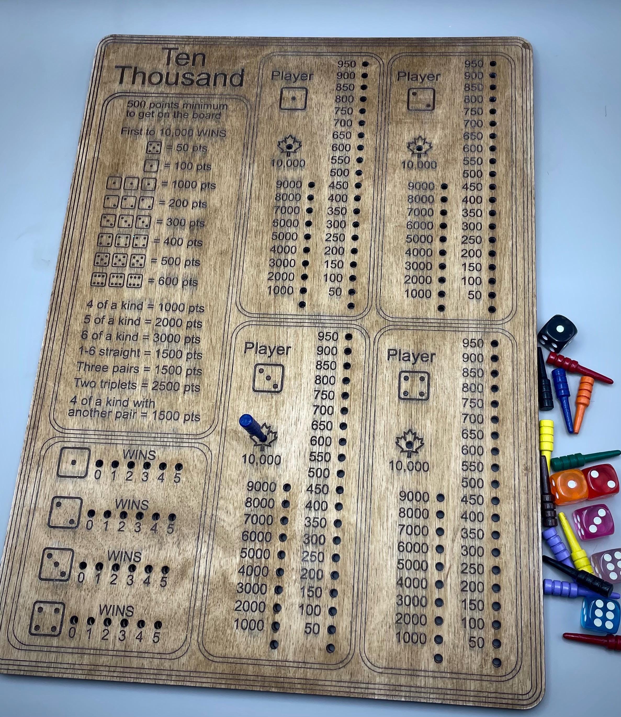 Ten Thousand Game Board Baltic Birch Wood With Dice Pegs Storage Bag ...
