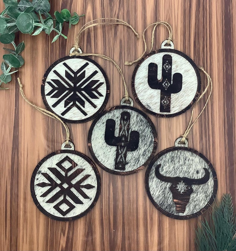 REAL Cowhide Aztec Christmas Tree Ornaments, Boho, Western ...