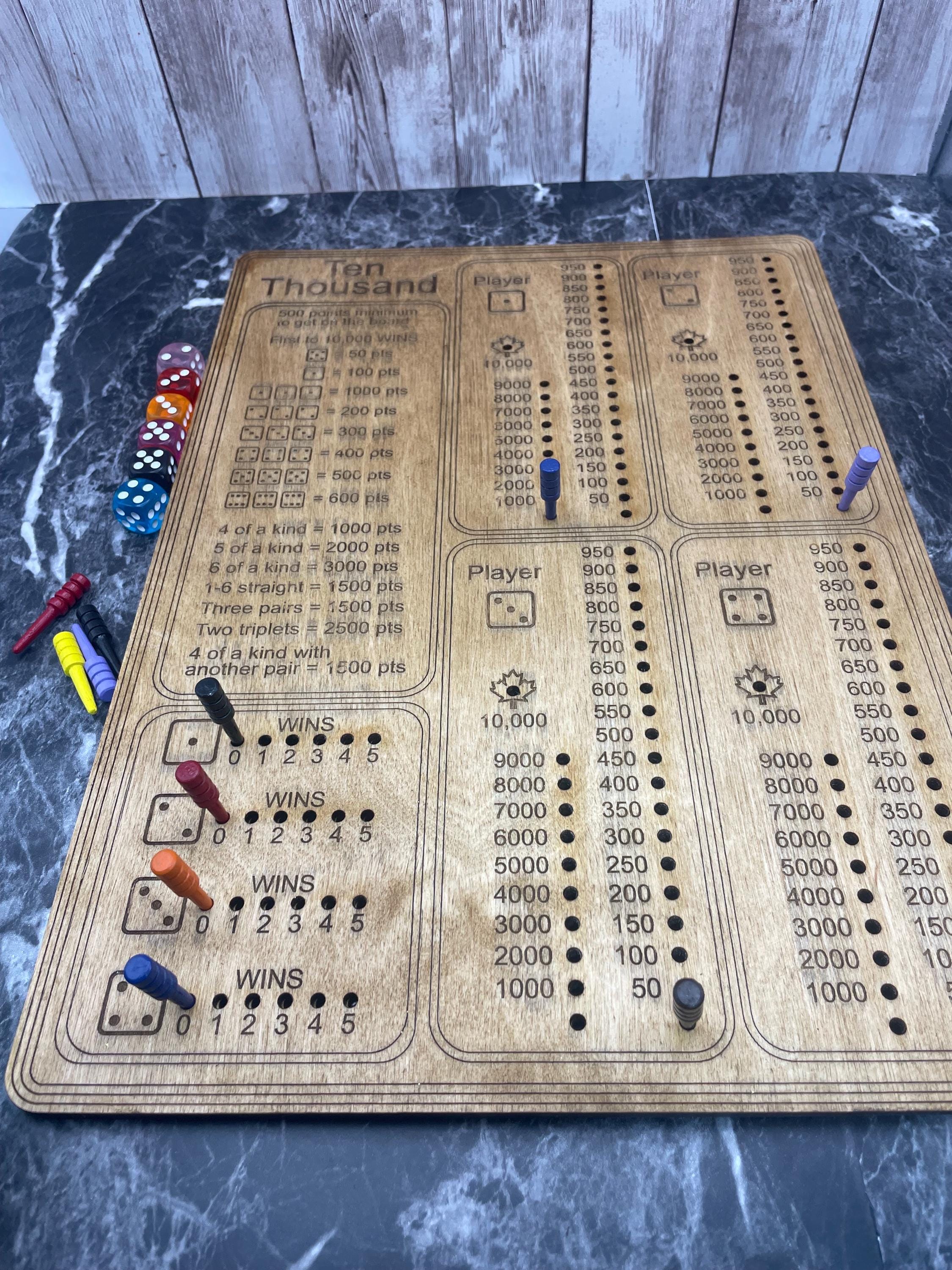 Ten Thousand Game Board Baltic Birch Wood With Dice Pegs Storage Bag ...