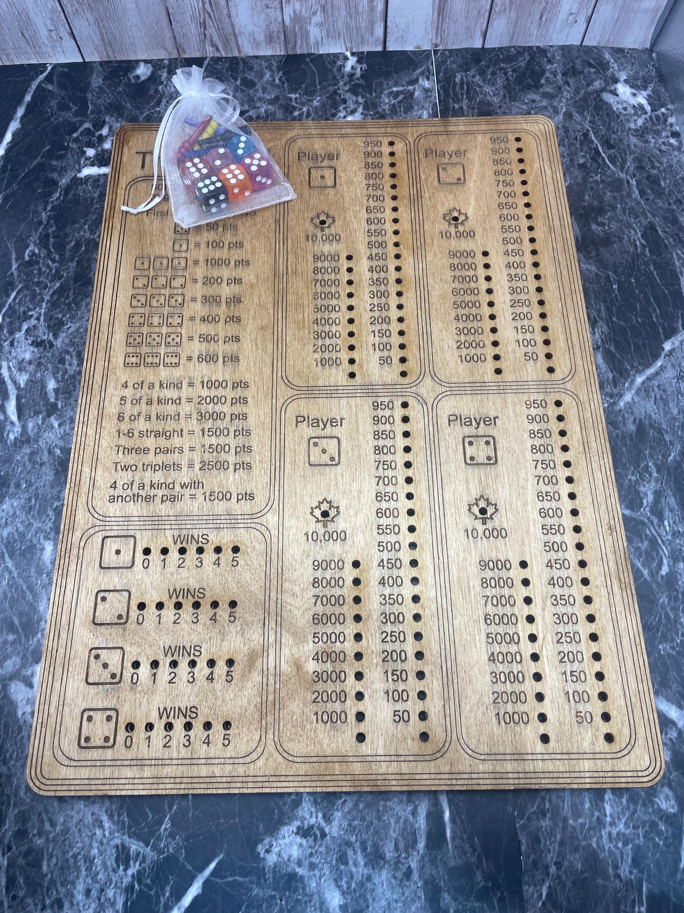 Ten Thousand Game Board Baltic Birch Wood With Dice Pegs Storage Bag ...