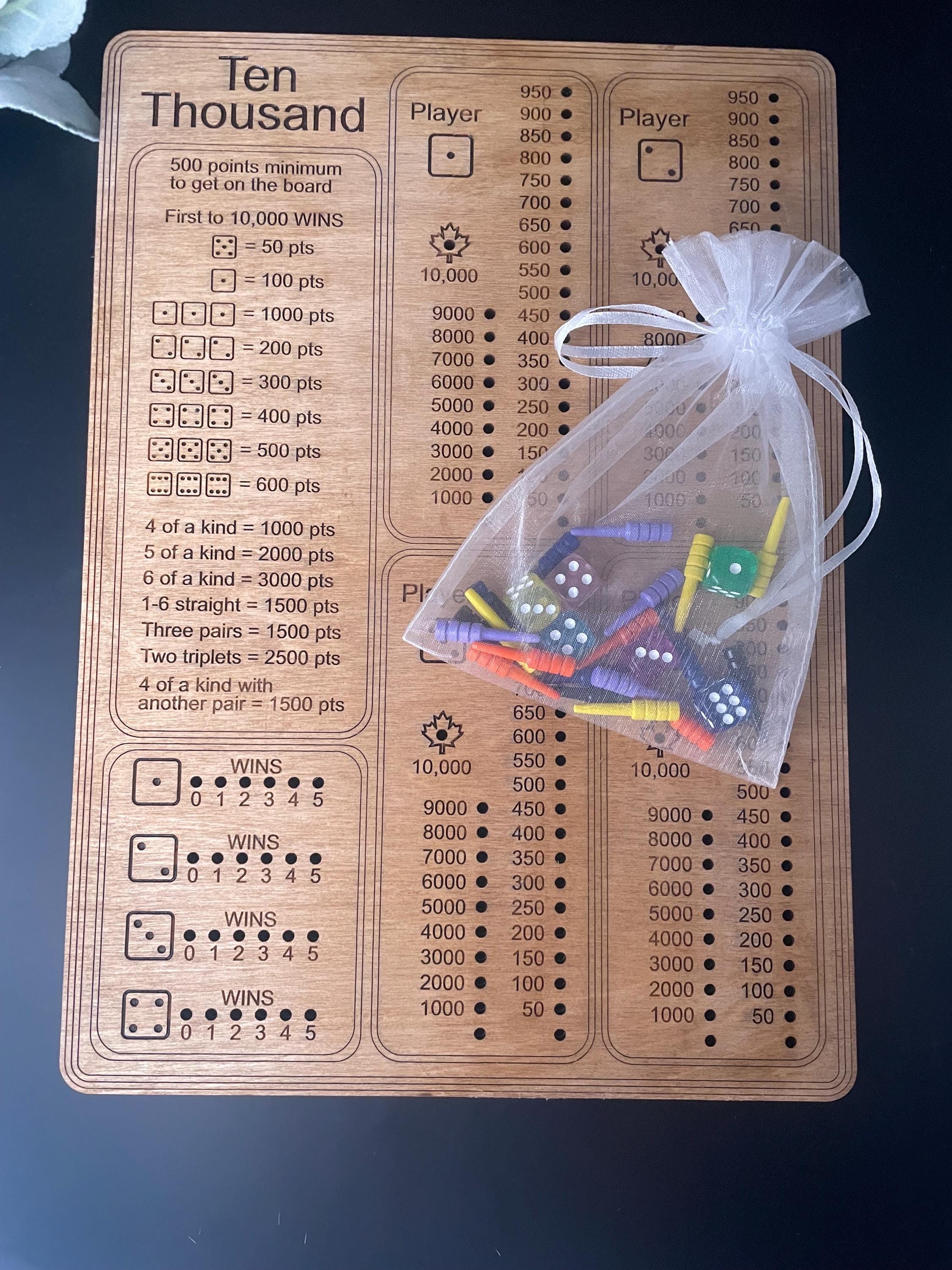 Ten Thousand Game Board Baltic Birch Wood With Dice Pegs Storage Bag ...