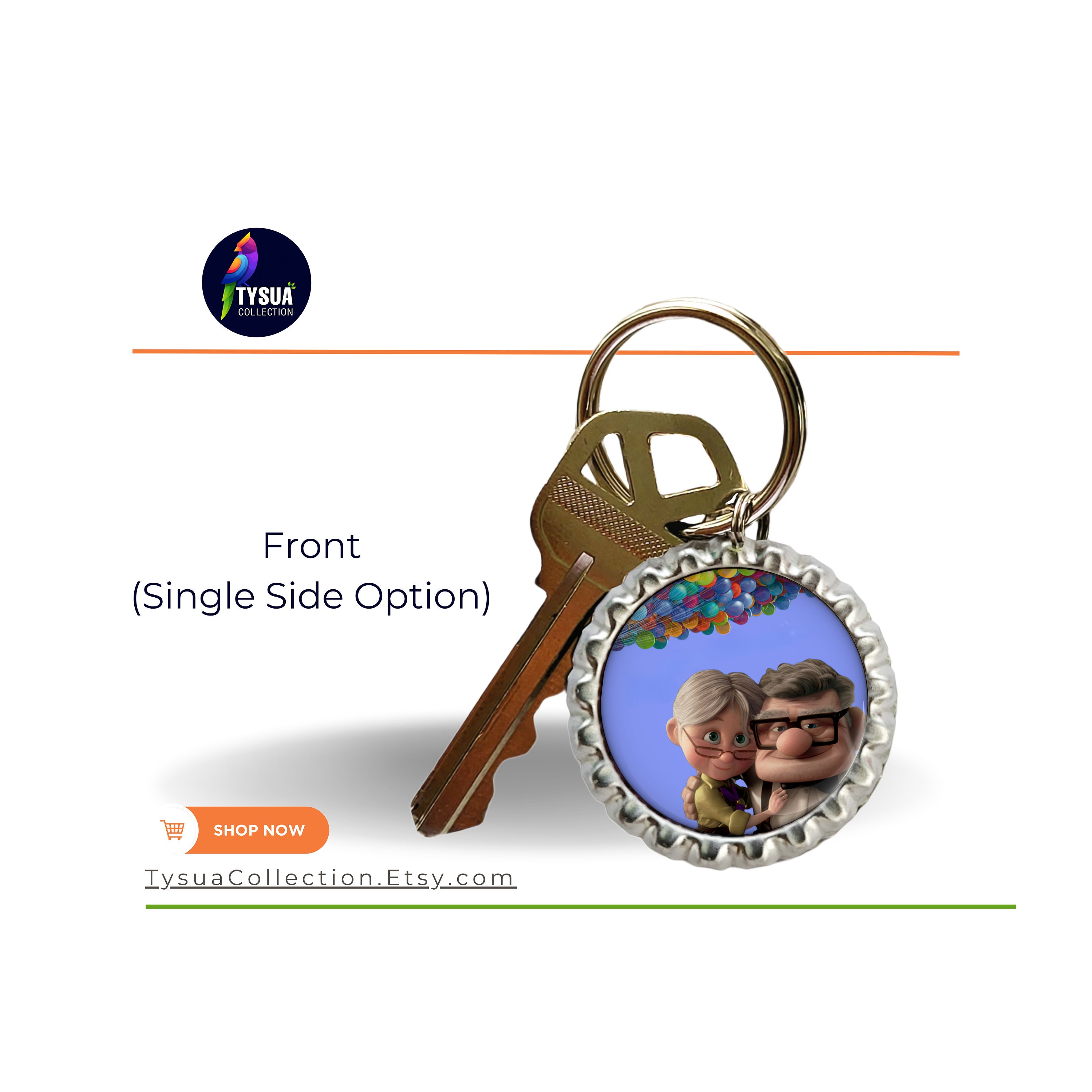 Ellie and Carl Bottlecap Keychain Custom Car Keys Movie UP Keyring Bag ...