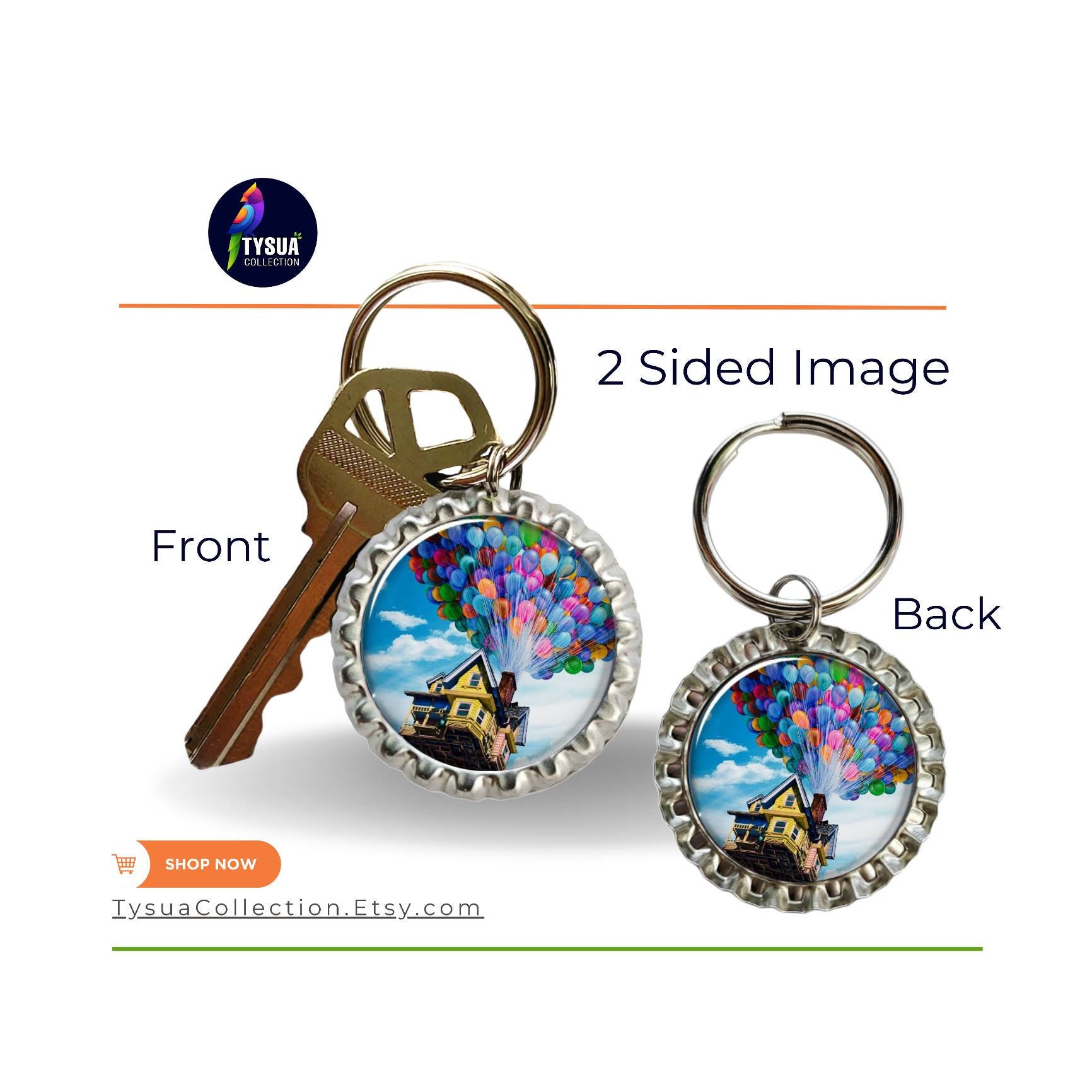 Disney up Movie Bottlecap Keychain Balloon Flying House - Etsy