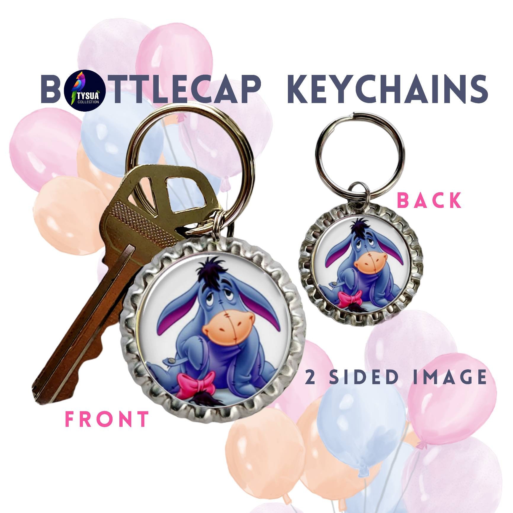 Eeyore Winnie the Pooh Keychain Disney Bottlecap Keychain Keyring, Bag ...