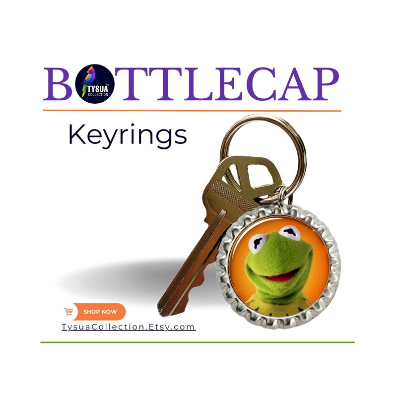 Kermit the Frog Keychain the Muppets Bottlecap Keyring, Bag Charm, Fish ...