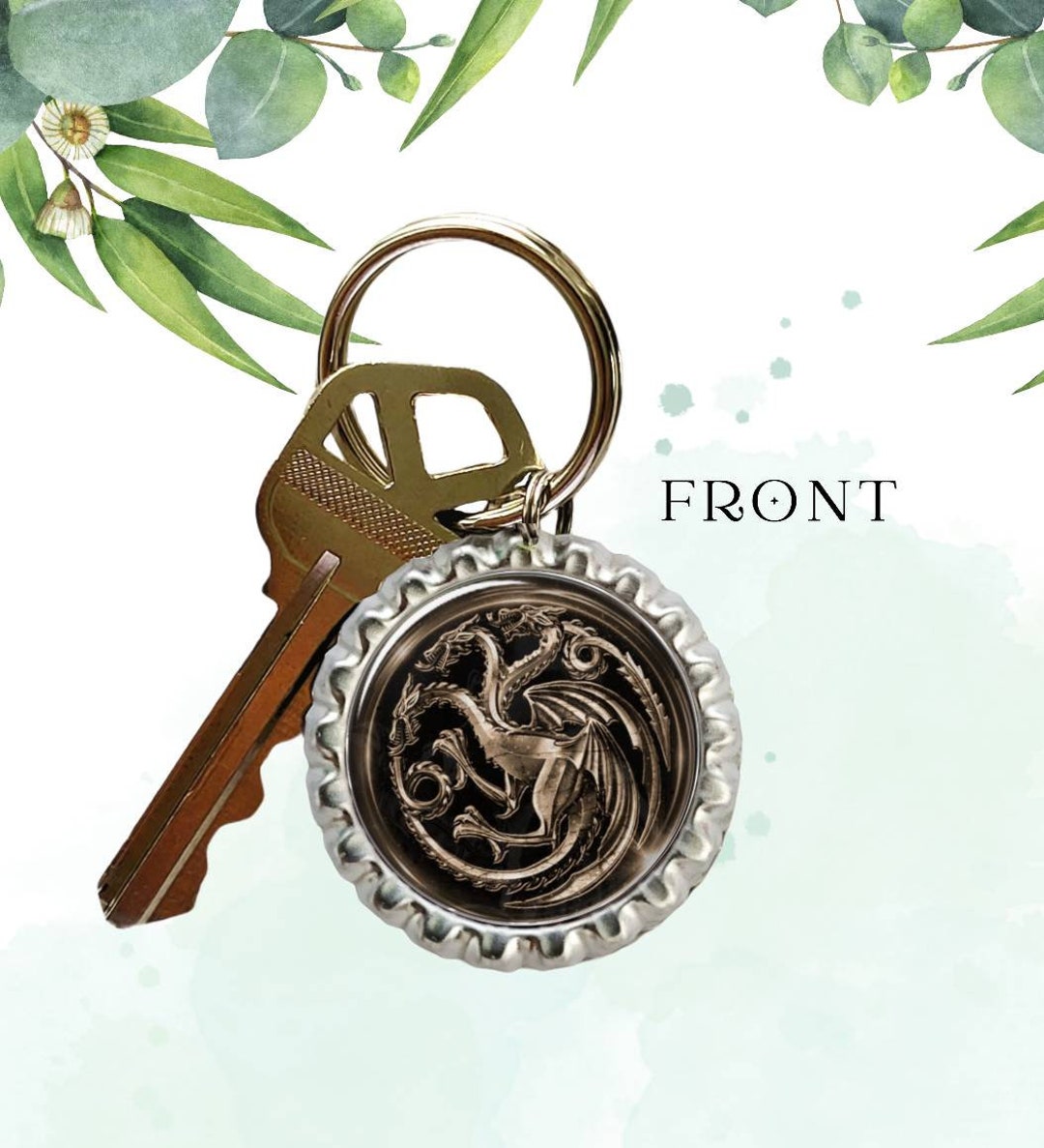 Targaryen Bottlecap Keychain, Games Thrones Dragons , House Keyring ...
