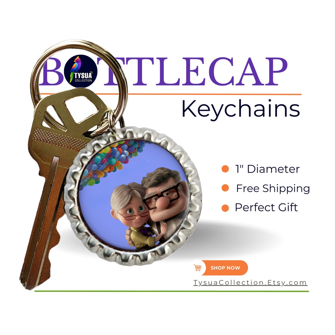 Ellie and Carl Bottlecap Keychain Custom Car Keys Movie UP Keyring Bag ...