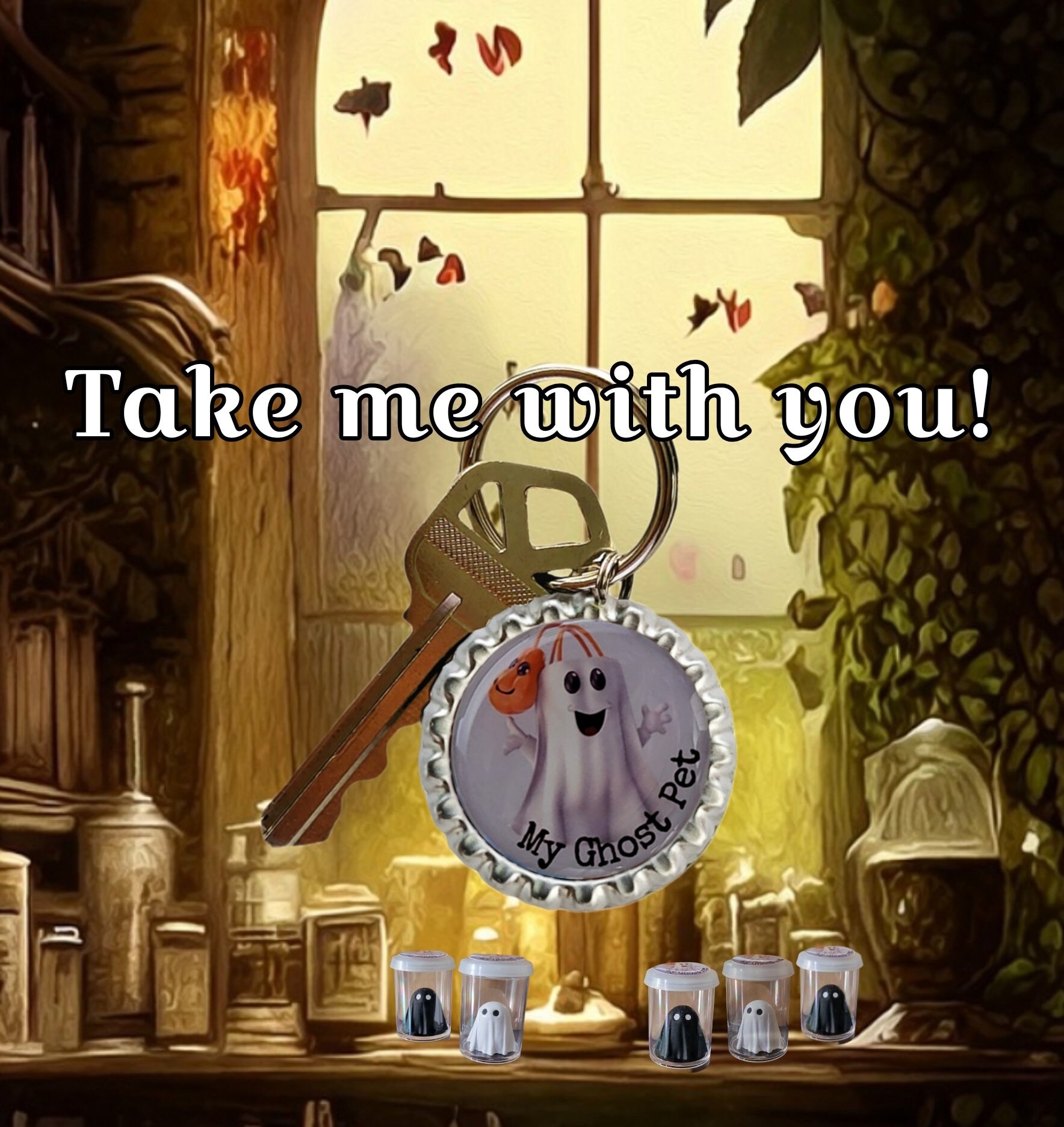 Ghost Pet Desk in a Jar, Adopt a Ghost, Gift for Ghost Souls , Dark Spirits, Ghost Keychain ...