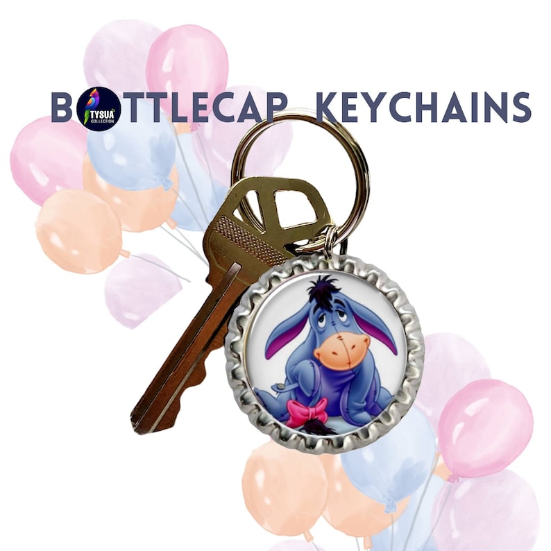 Eeyore Winnie the Pooh Keychain Disney Bottlecap Keychain Keyring, Bag ...