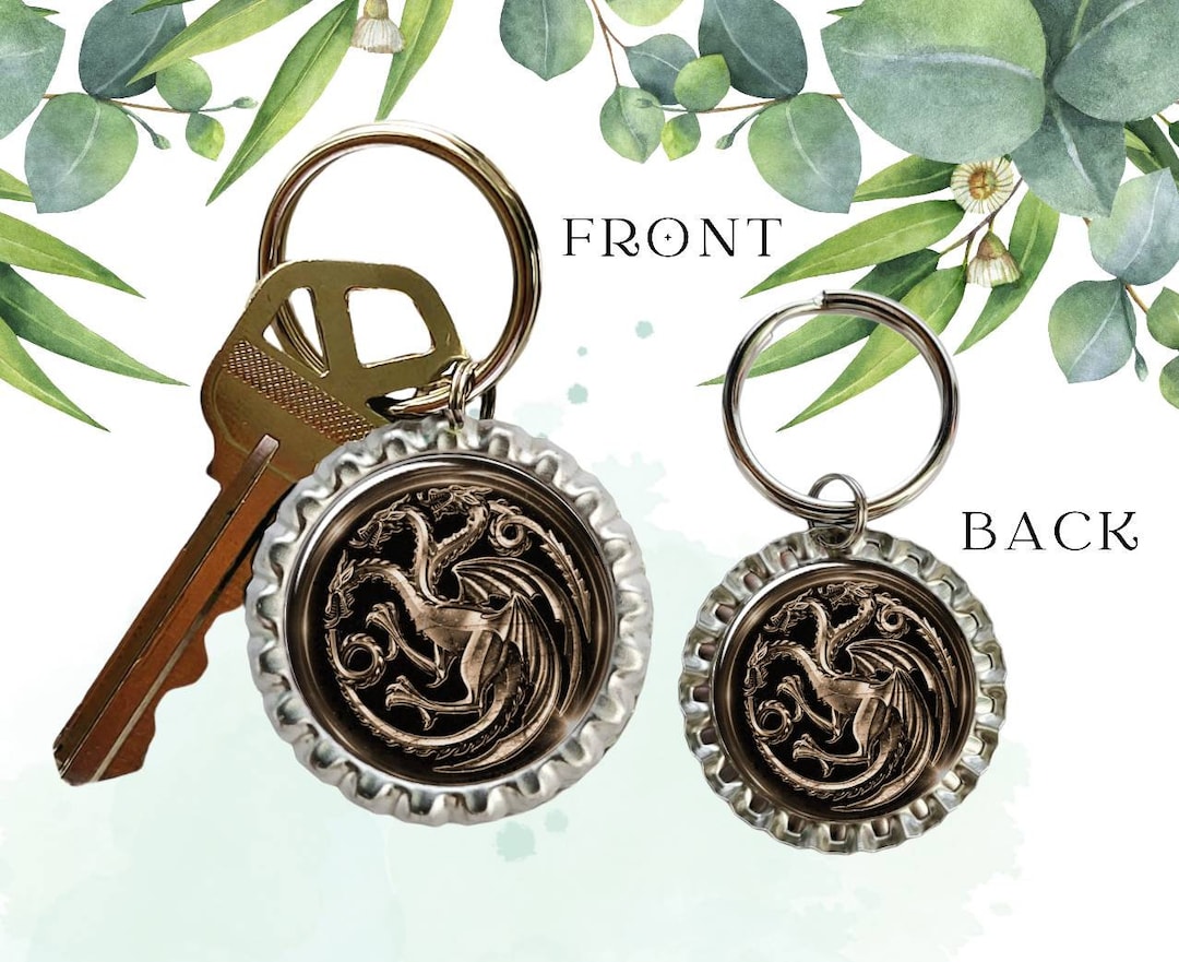 Targaryen Bottlecap Keychain, Games Thrones Dragons , House Keyring ...