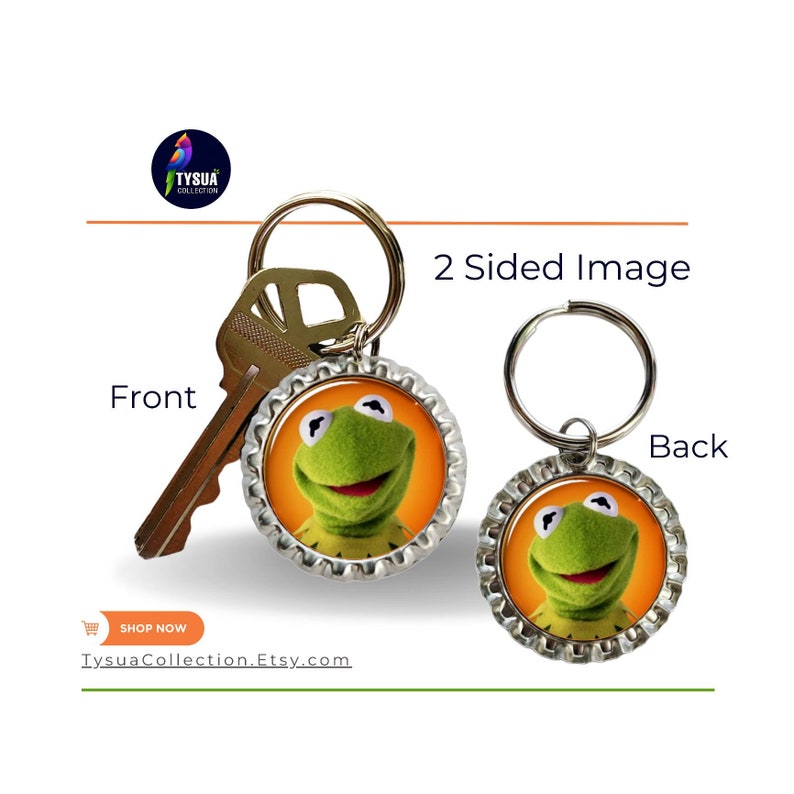 Kermit the Frog Keychain the Muppets Bottlecap Keyring, Bag Charm, Fish ...