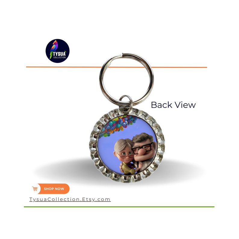 Ellie and Carl Bottlecap Keychain Custom Car Keys Movie UP Keyring Bag ...