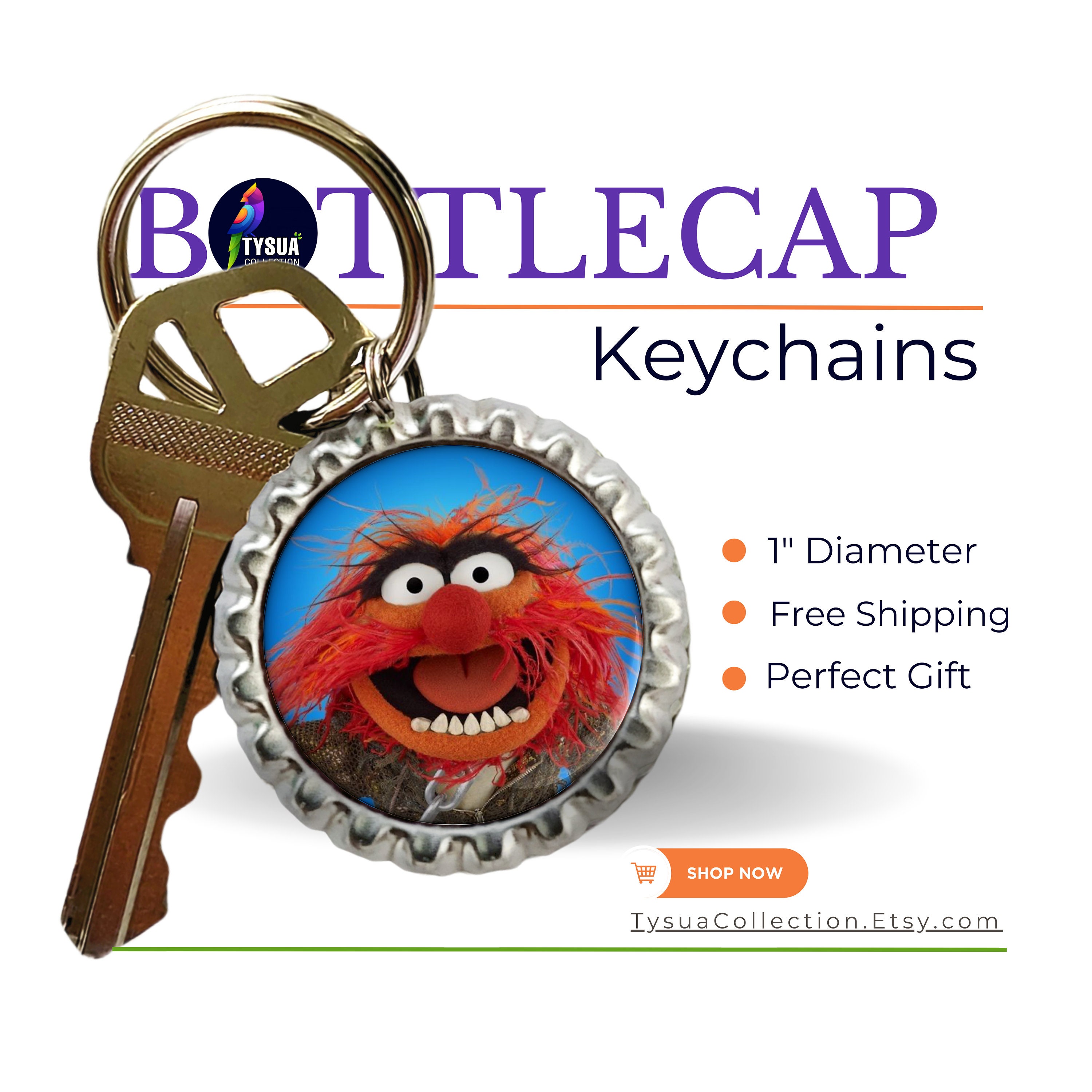 The Muppets Animal Bottlecap Keychain Custom Car Keyfob, Keyring, Bag ...