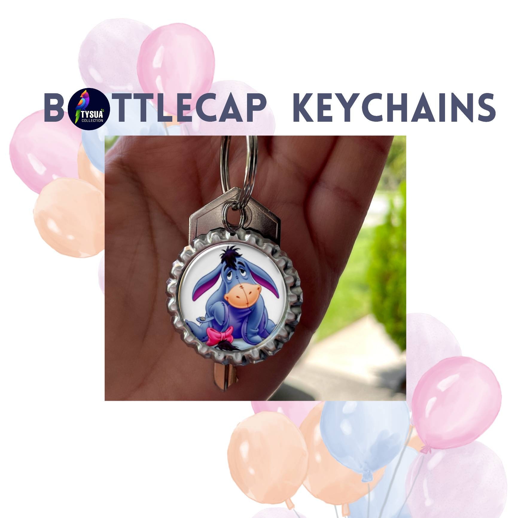 Eeyore Winnie the Pooh Keychain Disney Bottlecap Keychain Keyring, Bag ...