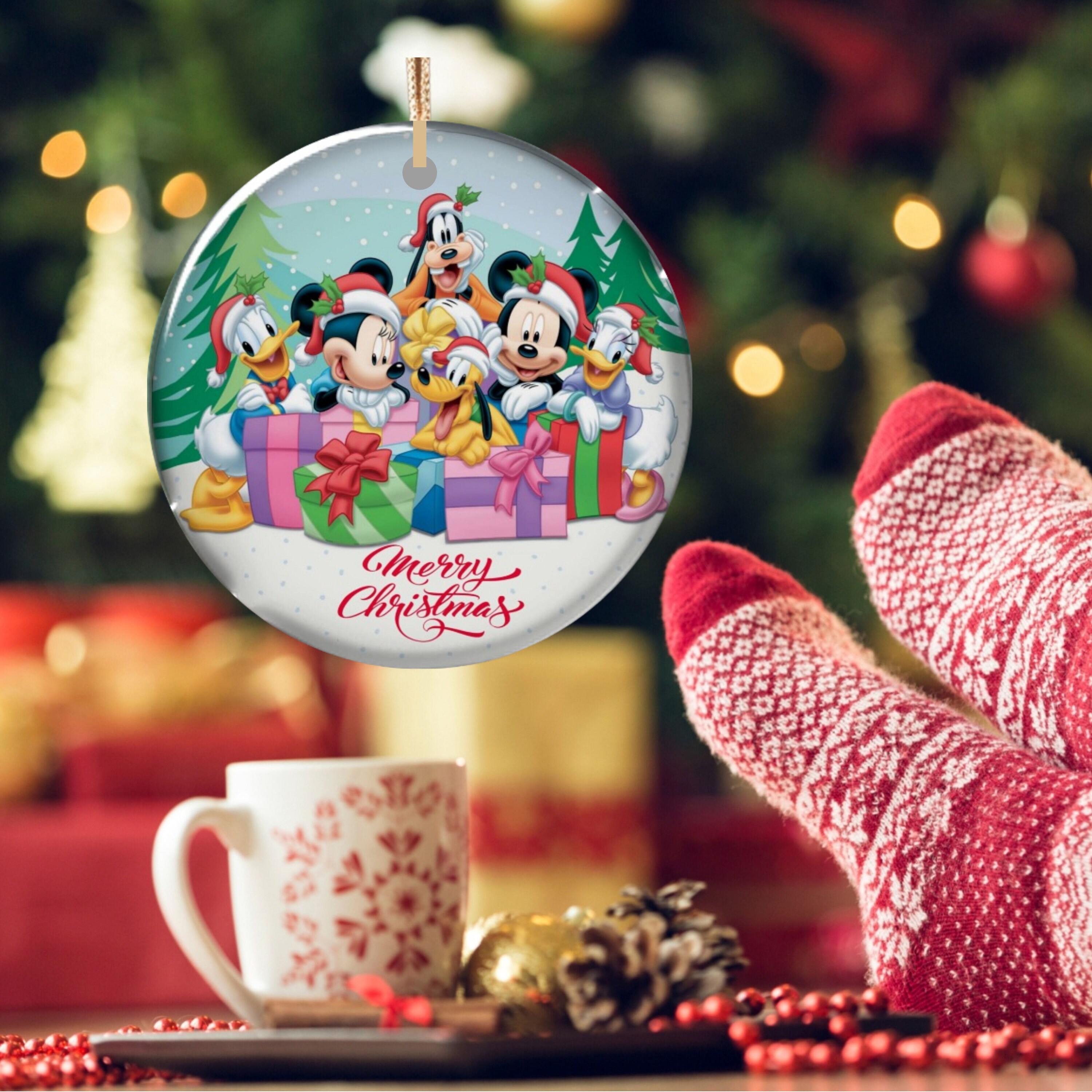 Disney Friends Christmas Ceramic Ornament Mickey Minnie Pluto Donald ...