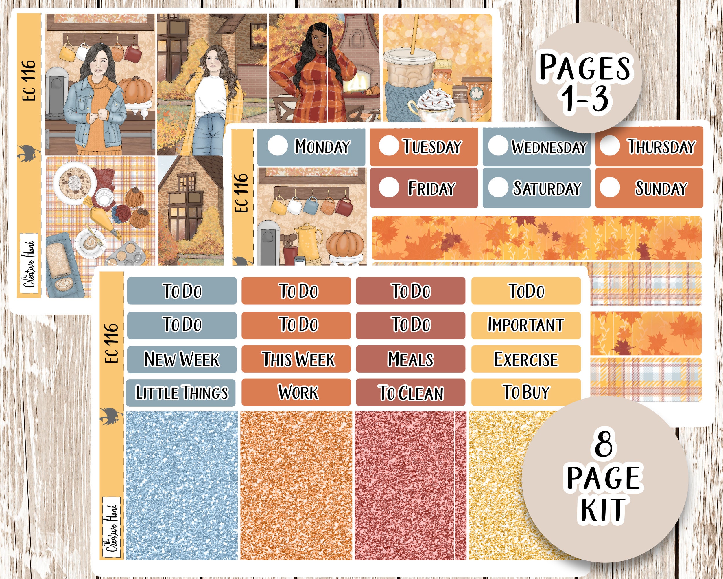 Pumpkin Spice EC Standard Vertical Size Weekly Sticker Kit Fall - Etsy