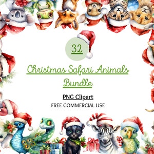 Christmas Safari Clipart Bundle, Christmas PNG, Christmas Clipart ...