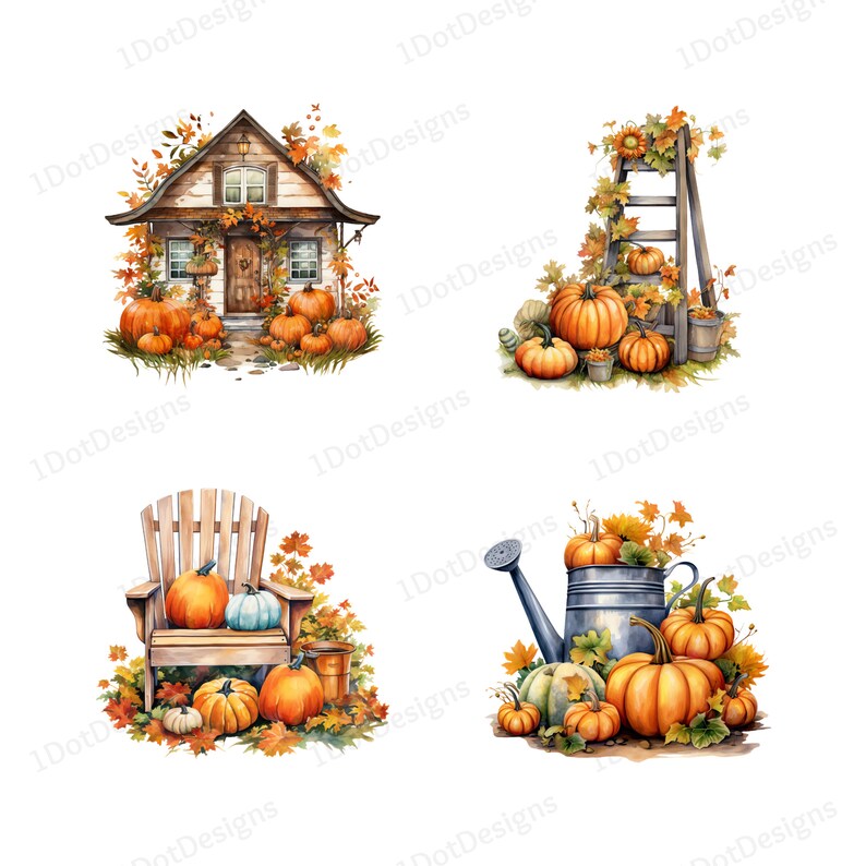 Halloween Farmhouse Clipart Bundle, Halloween PNG, Pumpkin Clipart ...