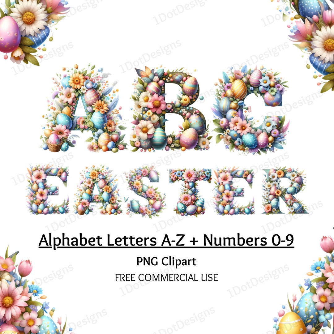 36 Easter Alphabet Clipart Bundle, Easter PNG, Easter Clipart, Easter ...