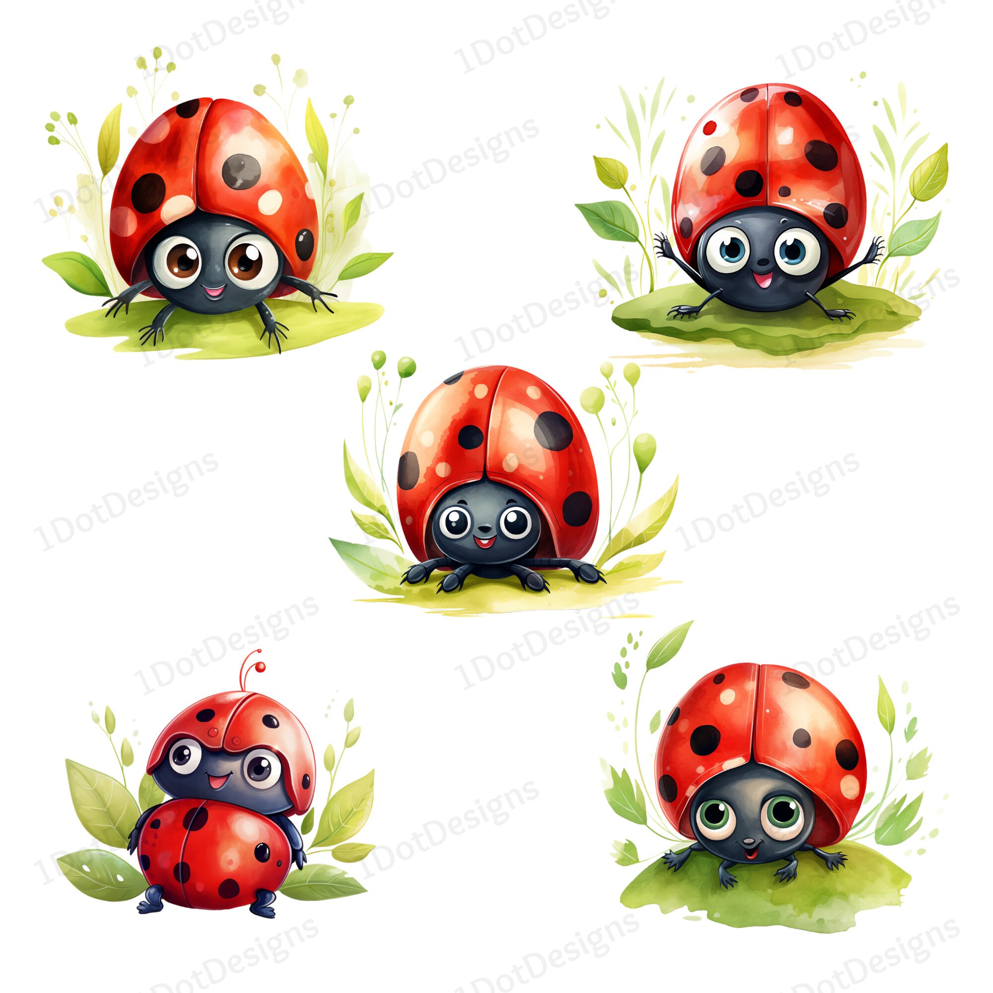 Cute Baby Ladybug Clipart Bundle, Nursery PNG, Watercolor Clipart ...