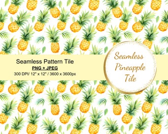 SEAMLESS Pattern Pineapple Tropical Fruit Digital Fabric Design Gold ...