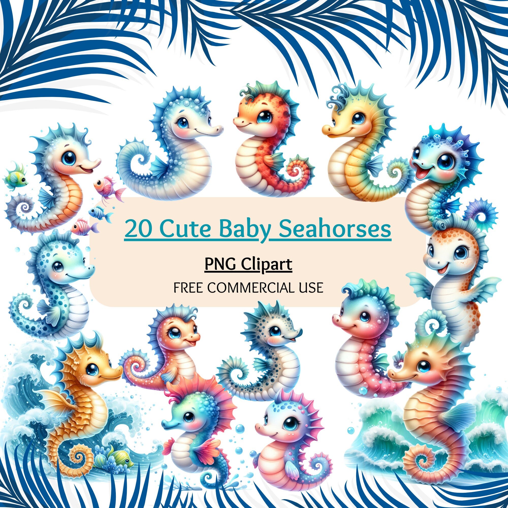 Cute Baby Seahorse Clipart Bundle, Baby Seahorse PNG, Baby Seahorse ...