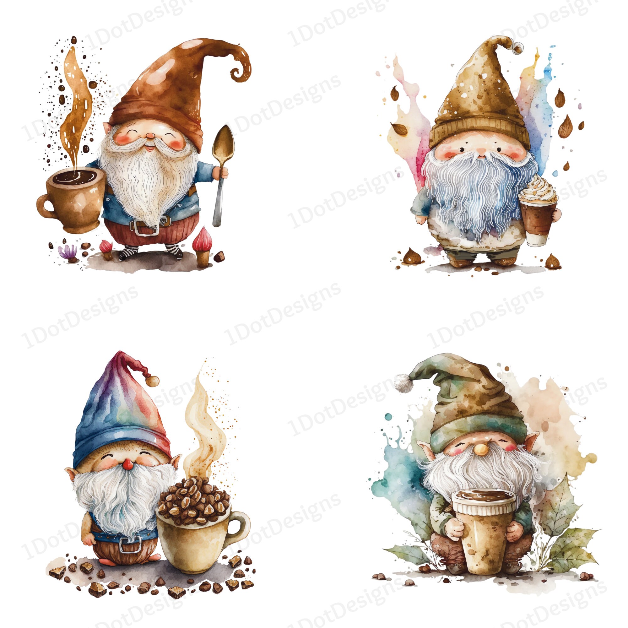 Coffee Gnome PNG Clipart, Watercolor Gnomes, Gnome Png, Coffee Clipart ...