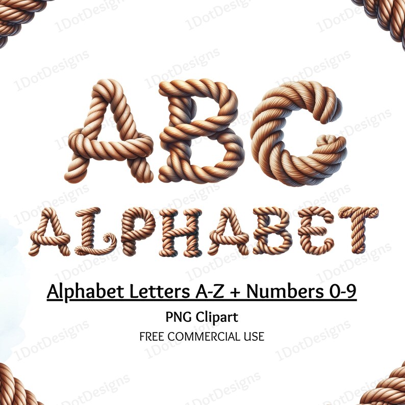 36 Rope Alphabet and Numbers Clipart Bundle, Rope PNG, Rope Letters ...