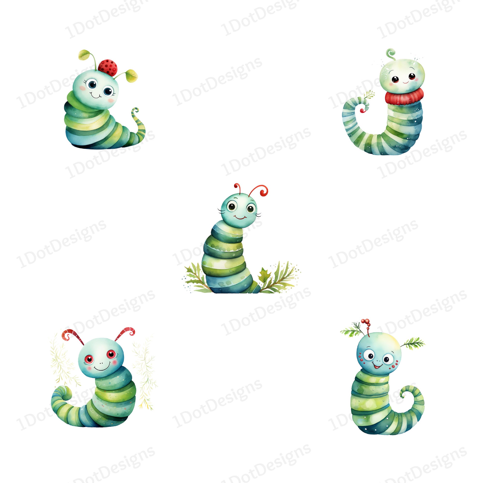 Cute Caterpillar Clipart Bundle, Christmas PNG, Christmas Clipart, Cool ...