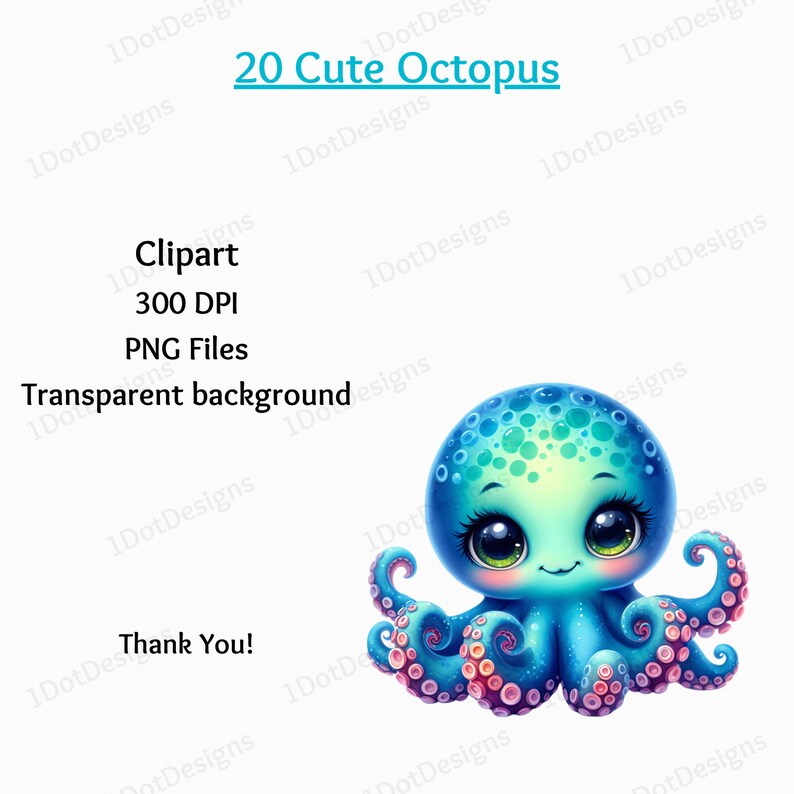 Cute Octopus Watercolor Clipart Bundle, Nursery PNG (digital Download ...