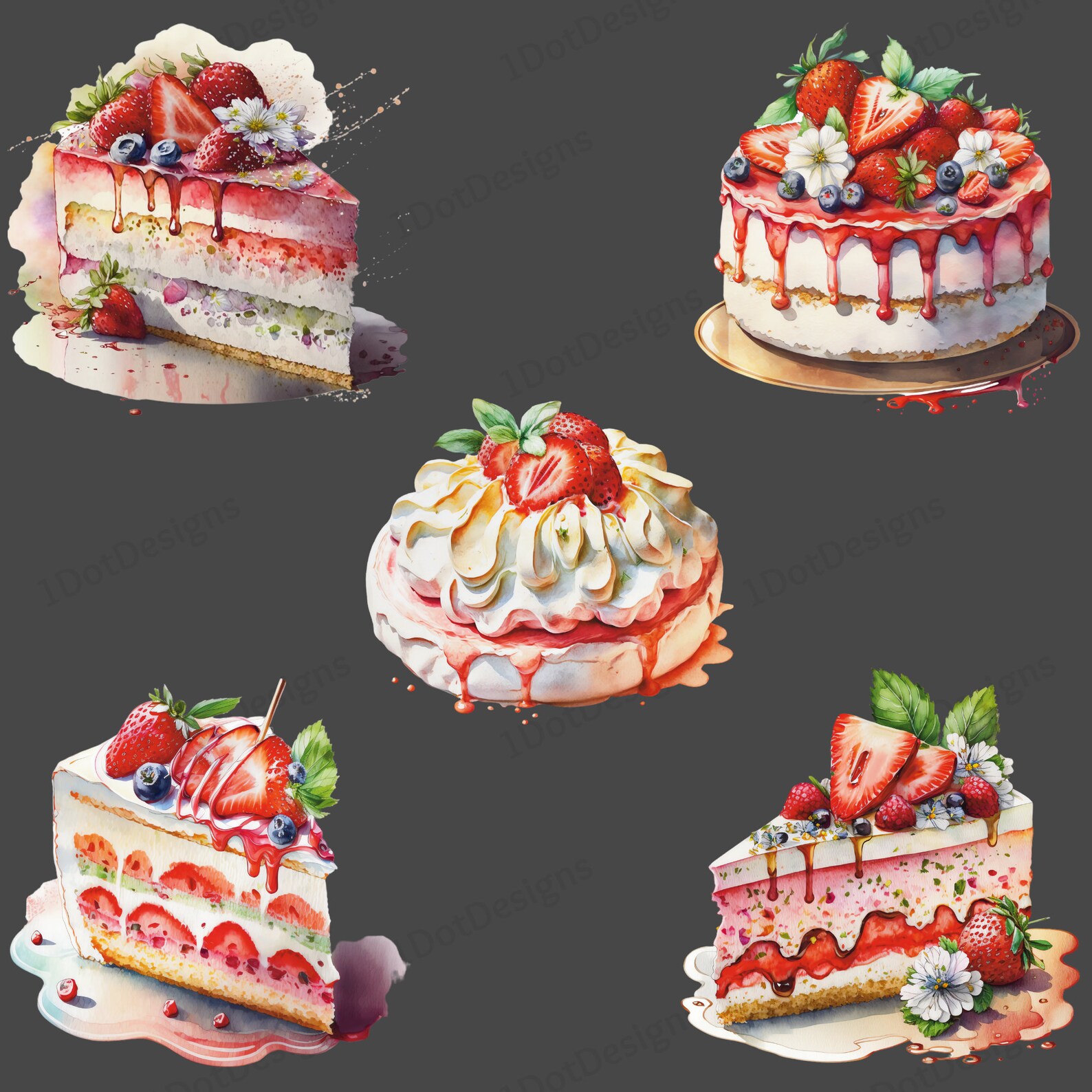 Strawberry Birthday Cake Clipart Bundle Summer PNG - Etsy