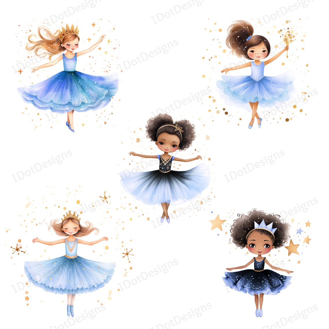 Golden Blue Ballerina Clipart Bundle, Swan Lake Clipart, Ballerina PNG ...