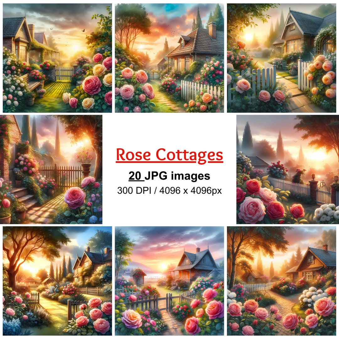 Rose Cottage Digital Paper - 20 Jpgs, Rose Garden Backdrop, Rose Garden ...