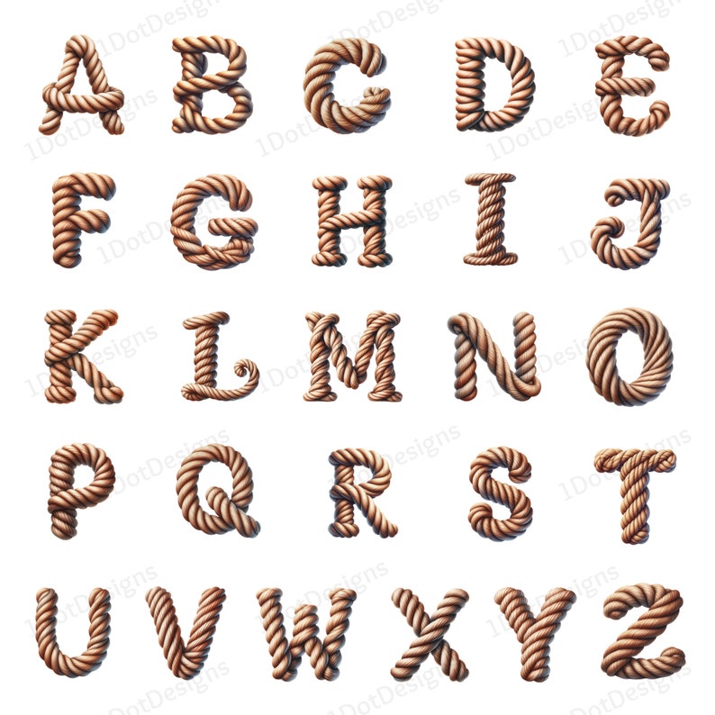 Rope Alphabet and Numbers Clipart Bundle, Boho PNG (digital Download ...