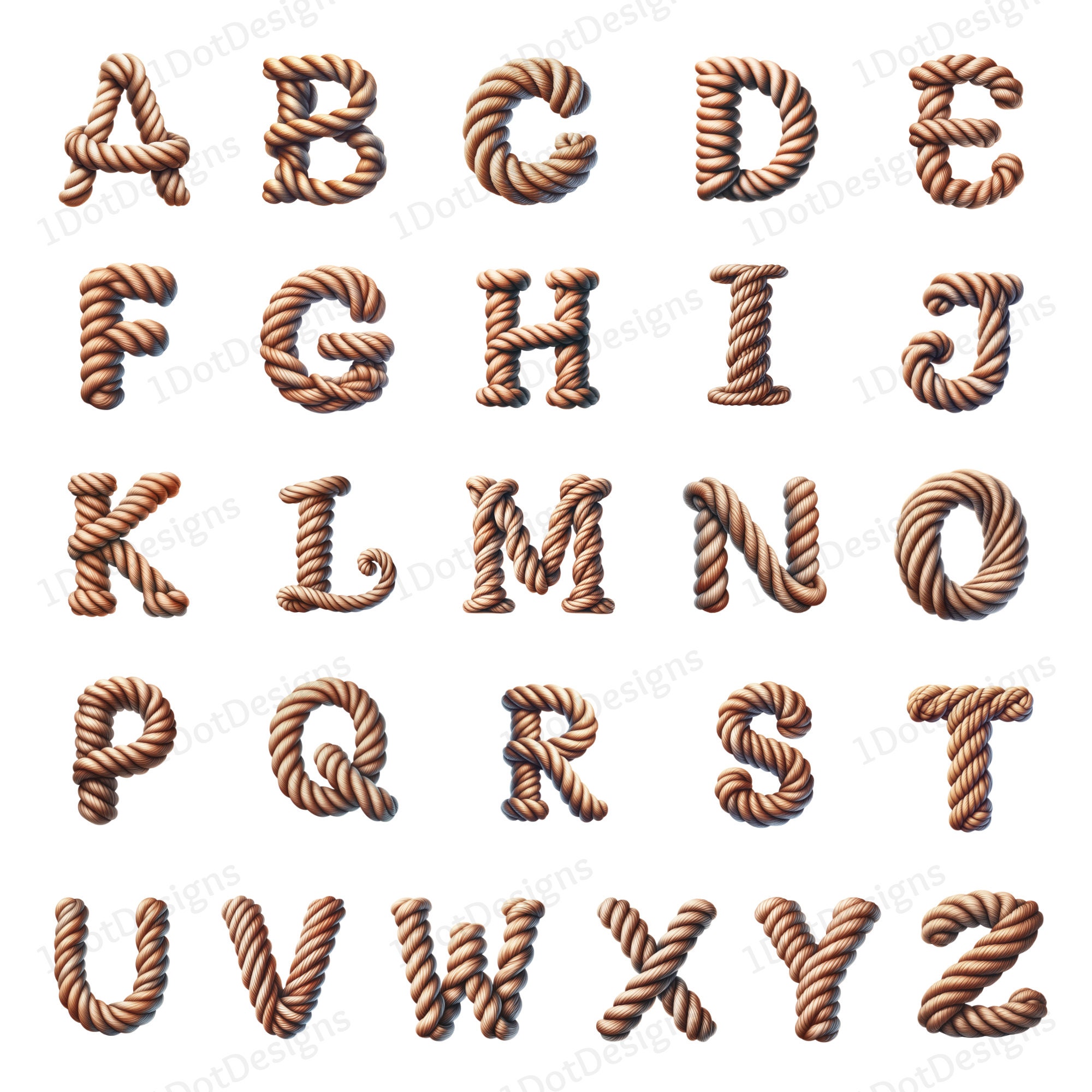 36 Rope Alphabet and Numbers Clipart Bundle, Rope PNG, Rope Letters ...