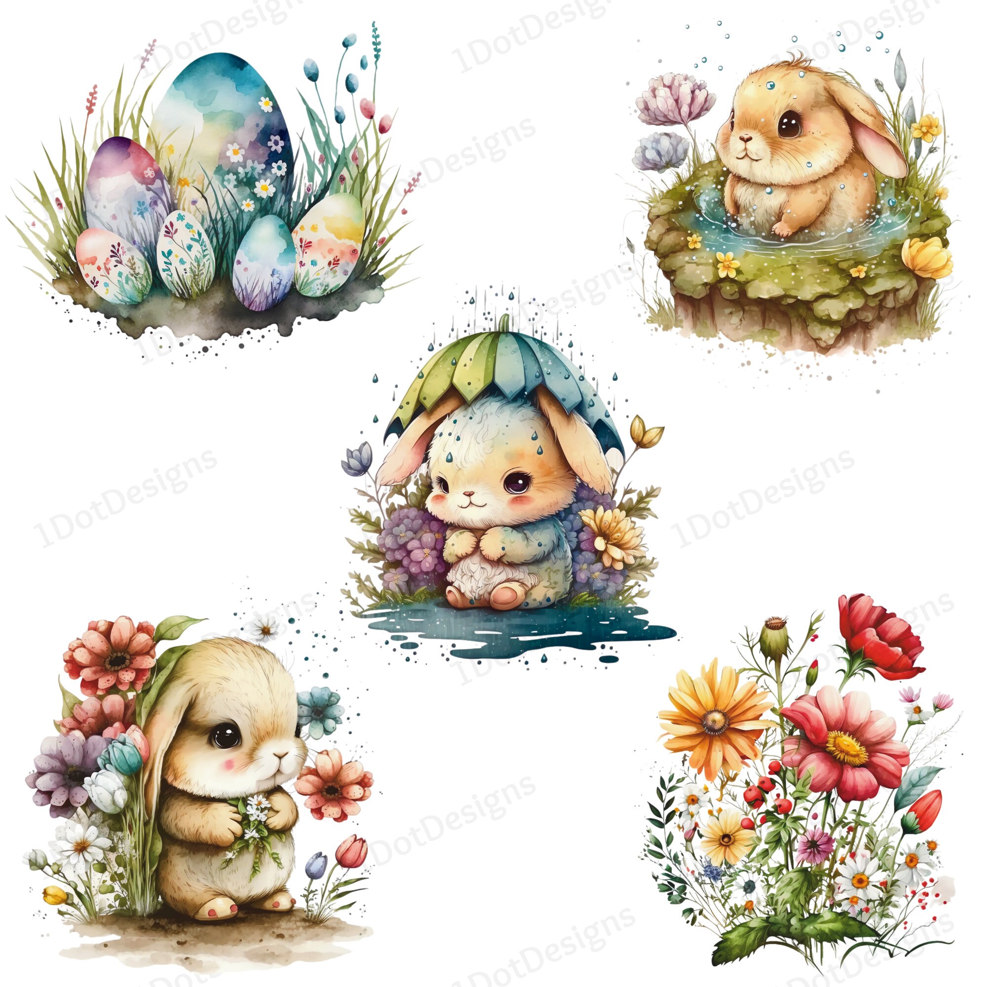 Pastel Easter Clipart Bundle, Easter PNG, Watercolor Clipart, Easter ...