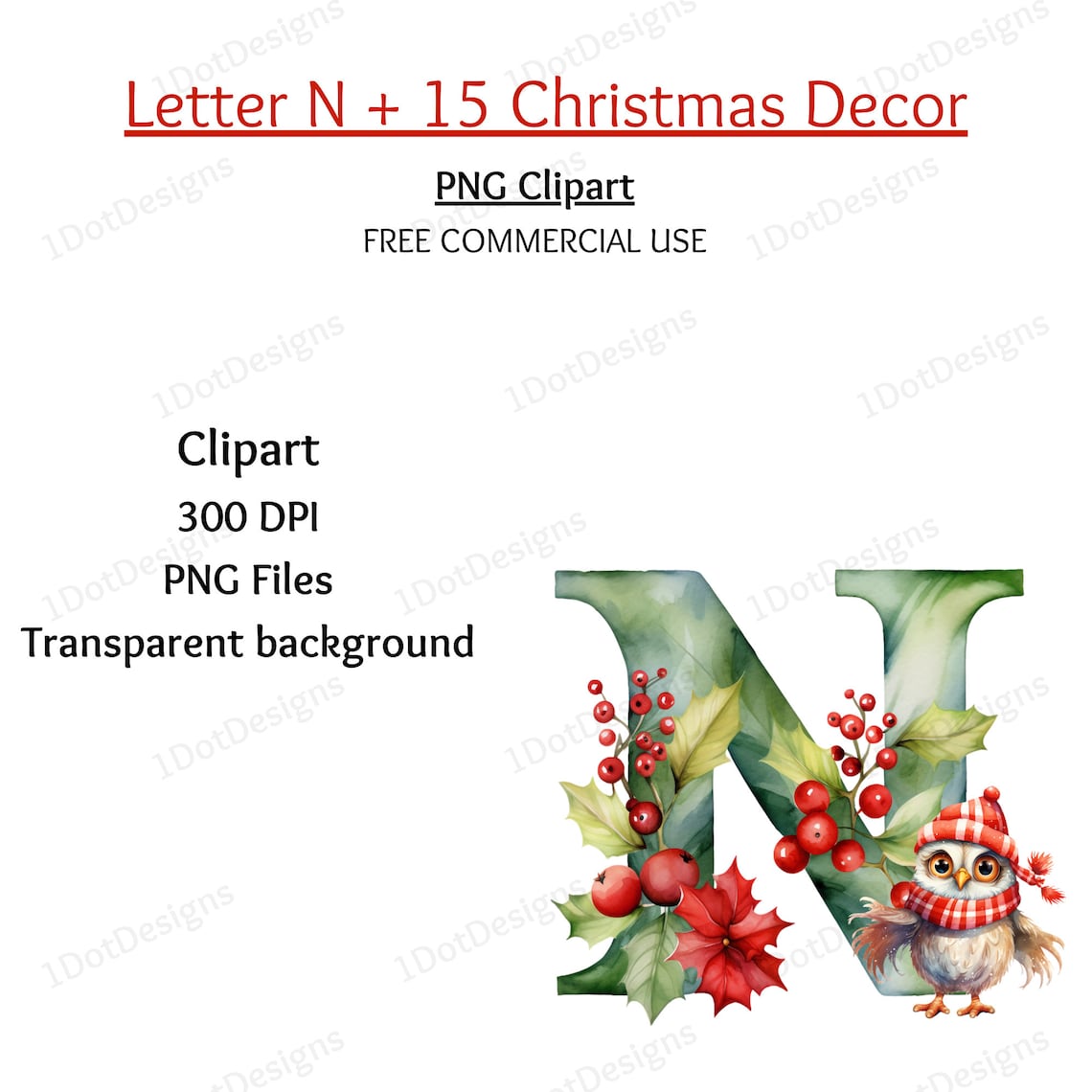 Christmas Letter N Clipart Bundle, Christmas PNG, Christmas Clipart ...