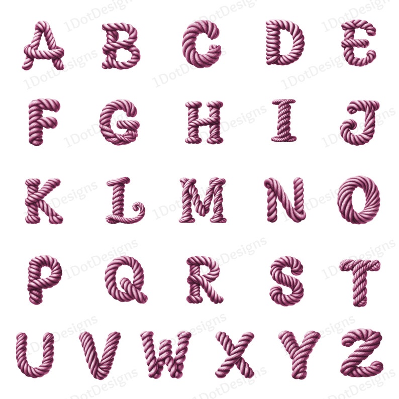 Pink Rope Alphabet and Numbers Clipart, Boho Monogram (digital Download ...